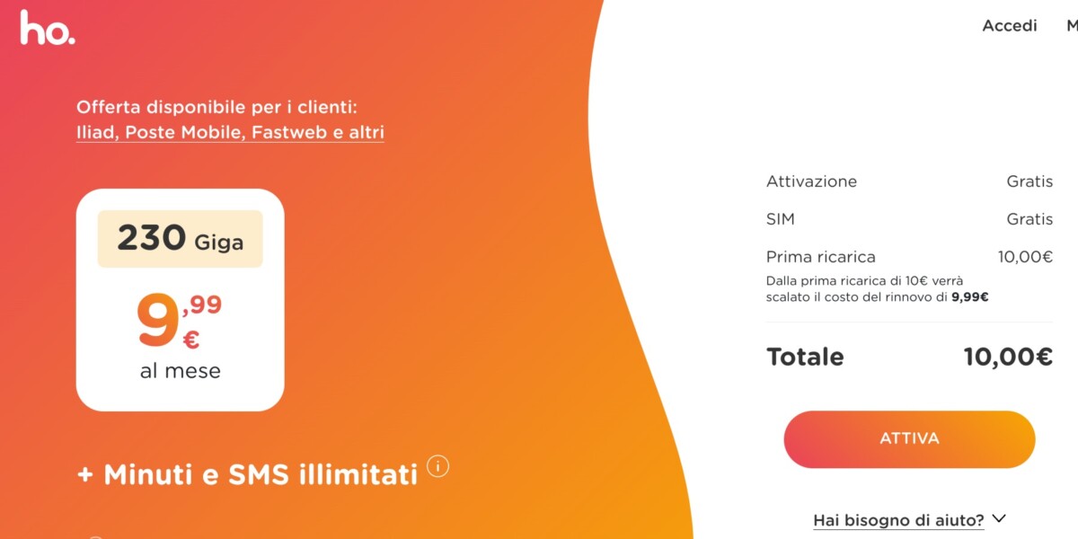 Ho mobile: 230 GB, minuti ed sms illimitati a 9,99 euro per chi fa ...