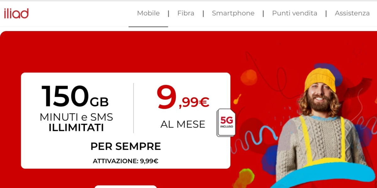 Iliad 150 5G: torna l'offerta con minuti ed sms illimitati + 150 GB in 5G al mese a 9,99 euro