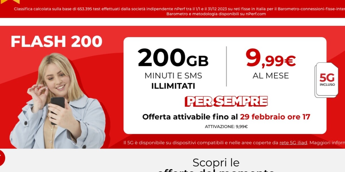 Iliad Flash 200 5G: minuti, sms illimitati + 150 GB in 5G al mese a 9 ...